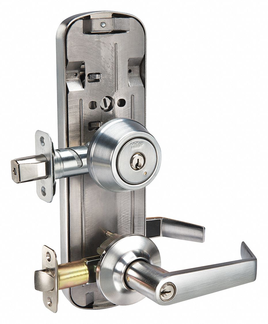 Lever Lockset, Mechanical, Heavy Duty, 2-3/8 in and 2-3/4 in Backset ...